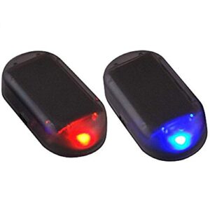 kqiang 2pcs car solar power simulated dummy alarm warning anti-theft led flashing security light fake lamp (blue + red) 2