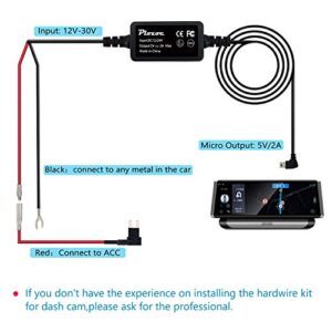 Dash Cam Hardwire Kit, Micro USB Hard Wire Kit for Dashcam, Plozoe 12V-24V to 5V Car Dash Camera Charger Power Cord, Gift 4 Fuse Tap Cable and Installation Tool（11.5ft）