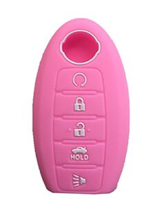 kawihen silicone key fob cover fit for nissan 5 button nissan 350z 370z altima armada gt-r leaf pathfinder rogue sentra maxima murano versa cwtwb1u840 285e3-3sg0d (pink)