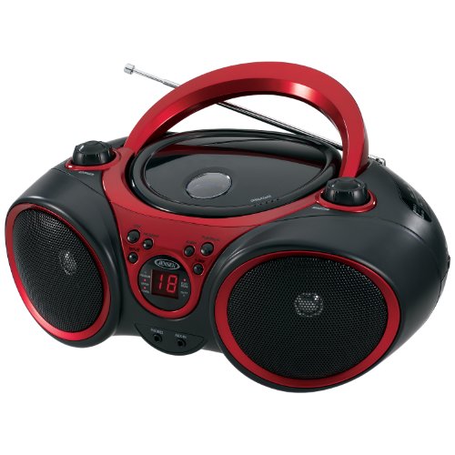 JENSEN CD-490 Portable Stereo CD Player with AM/FM Radio and Aux Line-In, Red and Black