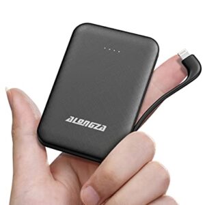 Alongza Small Portable Phone Charger 4500mAh Power Bank with Built-in Cable USB C Fast Lightweight Battery Pack Cell Phone Charger Slim Clutch Charger External Battery Backup for iPhone,Android