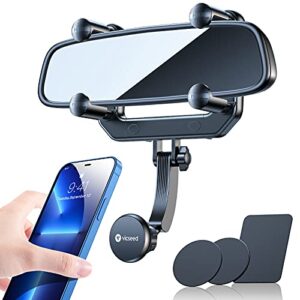 vicseed upgraded magnetic phone mount for car, [big rear mirrors friendly] rear view mirror phone holder, strong magnet cell phone holder car cradle hands free car mount fit all mobiles & vehicles