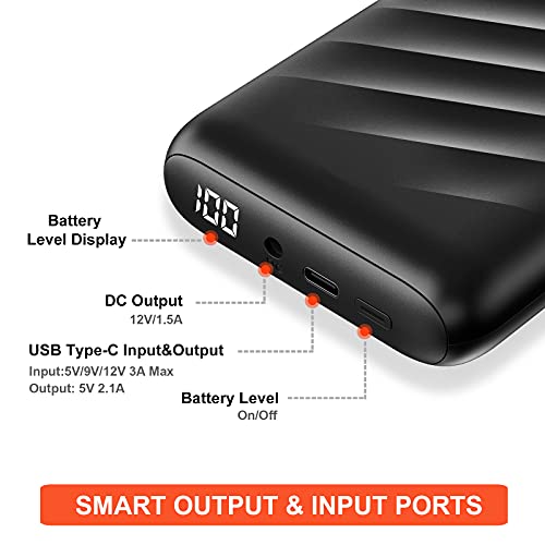 DEWBU Power Bank 12V Battery with Intelligent Led Display Battery Charger for Heated Jacket, Outdoor Electric Heating Coat, iPhone, iPad, Samsung Galaxy, Android, and Other Smart Devices