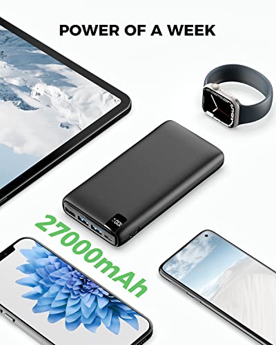 FEELLE Power Bank Portable Charger - 27000mAh USB C in & Out PD Fast Charger QC3.0 22.5W 4 Outputs External Battery Pack Compatible with iPhone, Samsung, Google, LG, Tablet and More