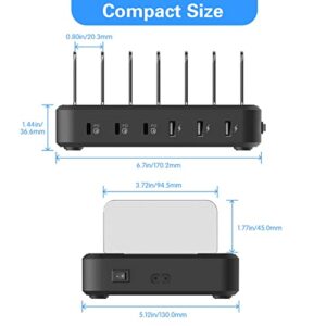 PD USB-C Charging Station, COSOOS 81W 6-Port USB Charging Station for Multiple Devices with 3 PD 20W USB-C Charger & 6 Mixed Short Cables, Fast Multi USB Charger Station