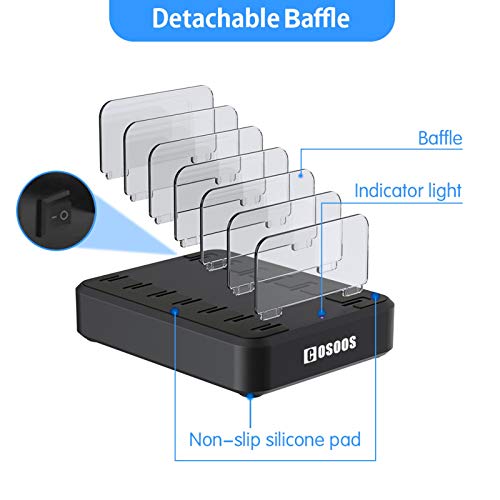 PD USB-C Charging Station, COSOOS 81W 6-Port USB Charging Station for Multiple Devices with 3 PD 20W USB-C Charger & 6 Mixed Short Cables, Fast Multi USB Charger Station