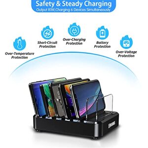 PD USB-C Charging Station, COSOOS 81W 6-Port USB Charging Station for Multiple Devices with 3 PD 20W USB-C Charger & 6 Mixed Short Cables, Fast Multi USB Charger Station