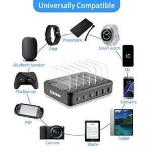 PD USB-C Charging Station, COSOOS 81W 6-Port USB Charging Station for Multiple Devices with 3 PD 20W USB-C Charger & 6 Mixed Short Cables, Fast Multi USB Charger Station