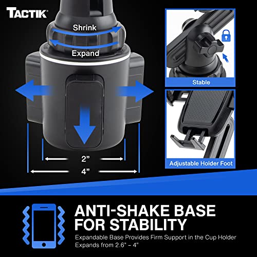 TACTIK Cup Holder Phone Mount Car Phone Holder Mount - Cell Phone Holder Car Adjustable 360° Rotation - Universal iPhone Holder for Car - Compatible with iPhone, Samsung Android, Google, Moto & More