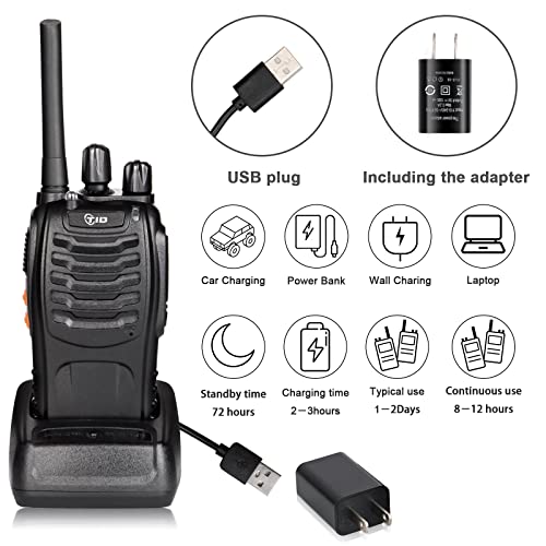 TIDRADIO TD-V2 Two Way Radio Rechargeable 2 Way Radio VOX Long Range 2-Way Radios Walkie Talkies for Adults with Secret Service Earpiece (10 Radio)