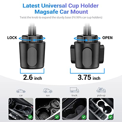 OTAO Compatible with Magsafe Car Mount Charger, Cup Holder Phone Mount for Car[Adjustable Gooseneck ],Magnetic Wireless Car Charger for Magsafe iPhone 14 Pro Max/14 Pro/14/14 Plus,iPhone 13/12 Series