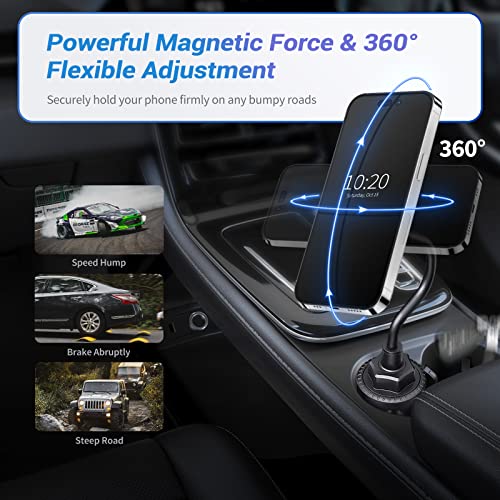 OTAO Compatible with Magsafe Car Mount Charger, Cup Holder Phone Mount for Car[Adjustable Gooseneck ],Magnetic Wireless Car Charger for Magsafe iPhone 14 Pro Max/14 Pro/14/14 Plus,iPhone 13/12 Series