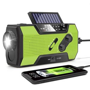 emergency crank weather radio, am/fm/noaa hand crank portable solar radio with sos alarm, battery operated, led flashlight & reading lamping, 2000mah power bank for emergency phone charge