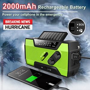 Emergency Crank Weather Radio, AM/FM/NOAA Hand Crank Portable Solar Radio with SOS Alarm, Battery Operated, LED Flashlight & Reading Lamping, 2000mAh Power Bank for Emergency Phone Charge