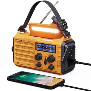 emergency radio 5000 hand crank solar weather radio,5-way power am/fm/sw/noaa survival portable radio with camping flashlight,power bank phone charger,reading lamp,sos alarm survival equipment,compass