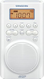 sangean h205 am/fm weather alert waterproof shower radio white