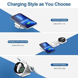 Foldable 3-in-1 Wireless Charger with Strong Magnetic Absorption,Travel Charging Station Compatible with iPhone14/13/12 Series,AirPods 3/2/Pro,iWatch(Pearl White)