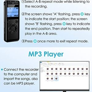 64GB Digital Voice Recorder, Wevoor Voice Activated Recorder with 560mAh Large Capacity Battery, Professional Recording Device with Playback, Password, Timed recording, Repeat, Variable Speed Playback