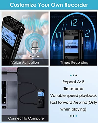 64GB Digital Voice Recorder, Wevoor Voice Activated Recorder with 560mAh Large Capacity Battery, Professional Recording Device with Playback, Password, Timed recording, Repeat, Variable Speed Playback