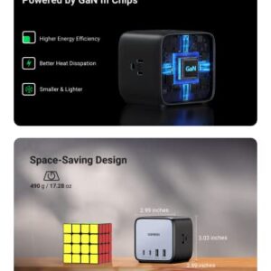 UGREEN 65W Charging Station, DigiNest Cube GaN 7-in-1 USB C Power Strip for Home and Office with 6ft Extension Cord, 3 Outlets, 2 USB C, 2 USB A, Compatible with iPhone 14, Galaxy S23, iPad, MacBook