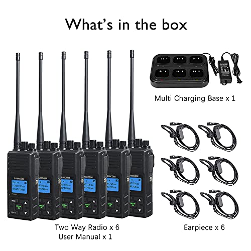 SAMCOM Two Way Radio Long Range Rechargeable, 5W 2 Way Radio High Power Walkie Talkie for Adults with Multi-Unit Charger, Heavy Duty Programmable UHF Radios (6 Pcs Radio + 6 Way Charger Gang)