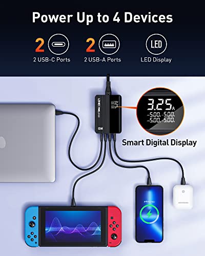 USB C Charger, LDNIO 100W PD Fast GaN Charger with LED Display, 4-Port USB C Charging Station with 2USB-C, 2USB for MacBook Pro/Air, iPad, Laptops, iPhone, Samsung Galaxy, Steam Deck and More