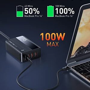 USB C Charger, LDNIO 100W PD Fast GaN Charger with LED Display, 4-Port USB C Charging Station with 2USB-C, 2USB for MacBook Pro/Air, iPad, Laptops, iPhone, Samsung Galaxy, Steam Deck and More