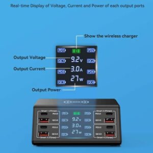 USB Charger, ASOMETECH 100W 8 Port Multiple USB Charging Station with 4 Quick Charge 3.0, 4 USB C PD Port, Wireless Charger, LCD Display Fast USB Charging Hub for iPhone 13 12 iPad Samsung and More