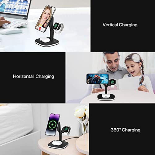 Greenlemon Mag Safe Charger Station 3 in 1 Wireless Charging Station for Apple with LED and Adapter Desk Magnetic Charger for iPhone 14,13,12 Pro/Max/Mini/Plus, Watch 8/7/6/SE/5/4, Airpods 3/2/Pro