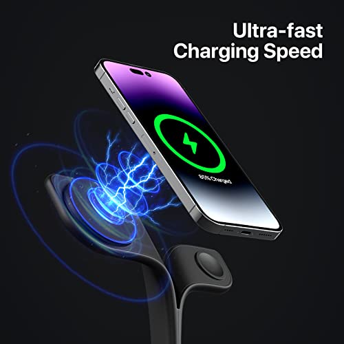 Greenlemon Mag Safe Charger Station 3 in 1 Wireless Charging Station for Apple with LED and Adapter Desk Magnetic Charger for iPhone 14,13,12 Pro/Max/Mini/Plus, Watch 8/7/6/SE/5/4, Airpods 3/2/Pro