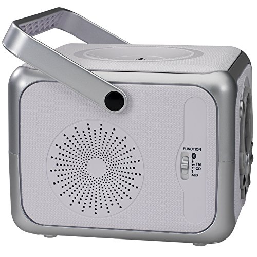 Jensen FM Stereo CD555 Bluetooth Boombox, Silver, 7.00 x 9.75 x 6.00 inches