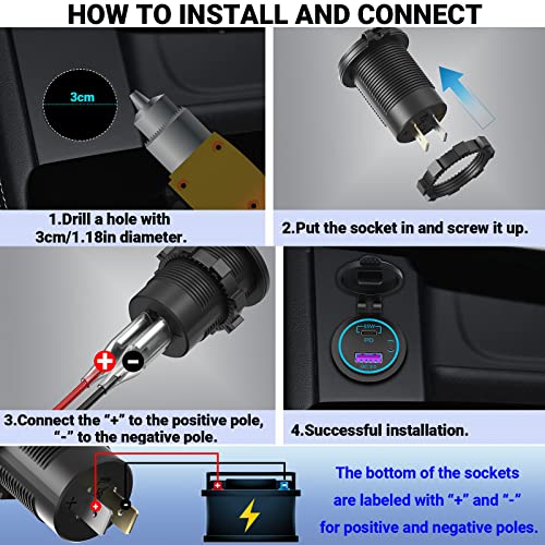 83W 12V USB Outlet Laptop Charger: Newest 2 Pack 65W USB-C PD3.0 and 18W QC3.0 Multi Car USB Port 12V Socket Waterproof with Power Switch for Car Boat Marine Bus Truck Golf Cart RV Moto, etc.