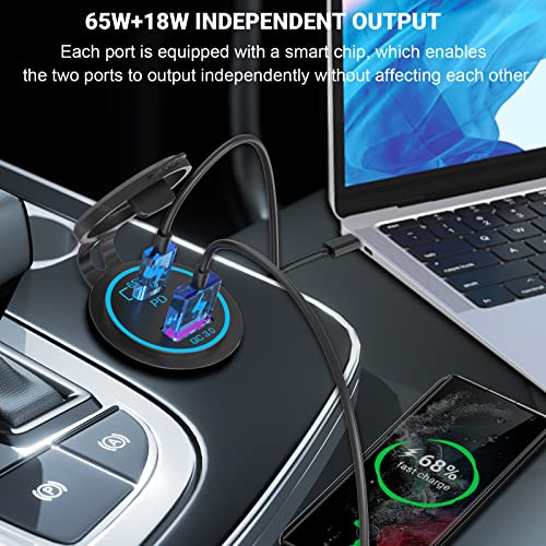 83W 12V USB Outlet Laptop Charger: Newest 2 Pack 65W USB-C PD3.0 and 18W QC3.0 Multi Car USB Port 12V Socket Waterproof with Power Switch for Car Boat Marine Bus Truck Golf Cart RV Moto, etc.