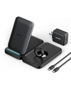 anker wireless charging station, 533 wireless charger (3-in-1 stand) for iphone 13, 13 pro, samsung, airpods pro, apple watch 1-6 (only compatible with original 3.3ft watch cable, not included)