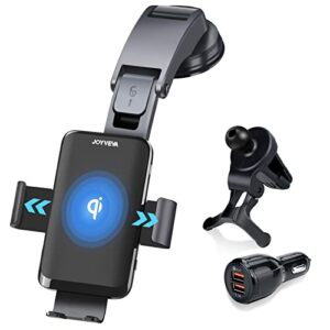 joyveva wireless car charger, auto alignment auto clamping car charging mount for iphone14/14 pro max/13/13 pro/12/12 pro/11/10/8, vent dashboard car phone holder for galaxy s23/s23+/s23ultra/flip4/3