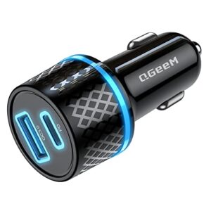 usb c car charger,qgeem 42.5w car charger adapter with power delivery & quick charge 3.0 usb car charger 2 port fast charging compatible for iphone13/12/11 pro/max/xr/xs,ipad pro/air,galaxy s21/10/9