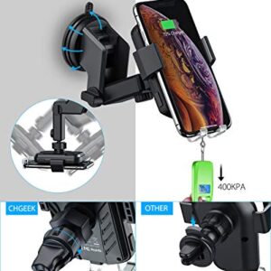 Wireless Car Charger, CHGeek 15W Fast Charging Auto Clamping Car Mount Phone Holder fit for iPhone 14 13 12 11 Pro Max Xs MAX XS XR X 8+, Samsung Galaxy S23 Ultra S22 S21 S20 10+ S9+ Note 9, etc