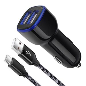 fast car charger type c android phone samsung car charger fast charging usb c cigarette lighter adapter plug with cable for samsung galaxy a13 5g/a03s/s23/s22 ultra/s21/s20/s10/s9/a11/a12/a32/a53/a23