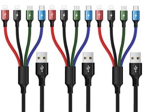 minlu multi charging cable 4a 3pack 4ft multi fast charging cord 4 in 1 multi charger cable multi cable with ip/type c/micro usb port adapter for cell phones/tablets/samsung galaxy/lg/huawei & more