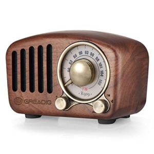 vintage radio retro bluetooth speaker- greadio walnut wooden fm radio with old fashioned classic style, strong bass enhancement, loud volume, bluetooth 5.0 wireless connection, tf card & mp3 player