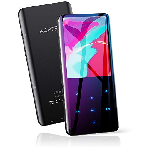 32GB MP3 Player with Bluetooth 5.0, AGPTEK A19X 2.4" Curved Screen Portable Music Player with Speaker Lossless Sound with FM Radio, Voice Recorder, Supports up to 128GB, Black