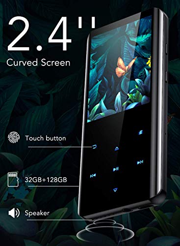 32GB MP3 Player with Bluetooth 5.0, AGPTEK A19X 2.4" Curved Screen Portable Music Player with Speaker Lossless Sound with FM Radio, Voice Recorder, Supports up to 128GB, Black