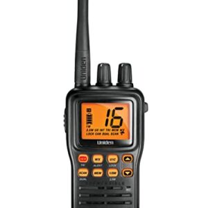 Uniden MHS75 Waterproof Handheld 2-Way VHF Marine radio, Submersible, Selectable 1/2.5/5 Watt Transmit Power. All USA/International and Canadian Marine Channels - Color Black