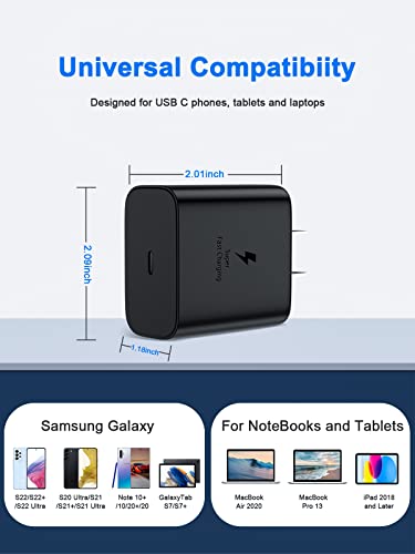 45W USB-C Samsung Super Fast Charger Type C for Samsung Galaxy S23/S23+/S22 Ultra/S22+/S22/S21 Ultra/S21+/S21/S20/Note 20/10+/S7/S7+/S8/S8+,Galaxy Tab and More(6ft Cable Included)