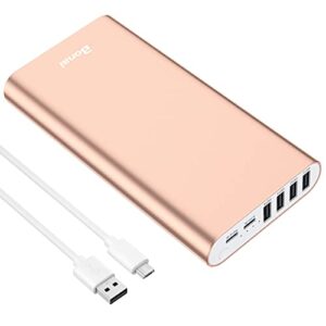 bonai portable charger 20000mah power bank 4 usb outputs aluminum polymer portable battery charger 2.0a max input compatible with iphone 13 11 xr for road trips camping picnic – rose gold