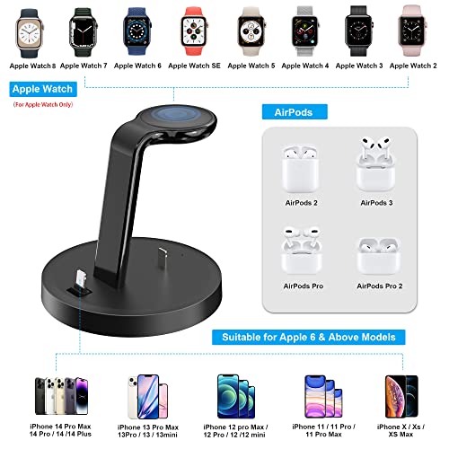 Wireless Charging Station, ORIEMAC 3 in 1 Wireless Charger for Multiple Devices Apple Watch AirPods Series, Cell Phone Wireless Charger Charging Stand Dock Pad for iPhone 14/13/12/Pro/Max/Plus