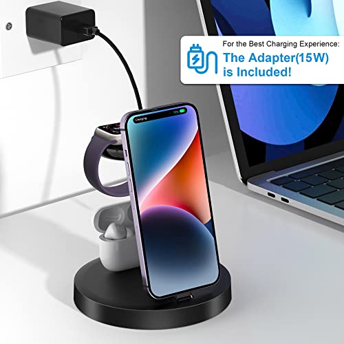 Wireless Charging Station, ORIEMAC 3 in 1 Wireless Charger for Multiple Devices Apple Watch AirPods Series, Cell Phone Wireless Charger Charging Stand Dock Pad for iPhone 14/13/12/Pro/Max/Plus