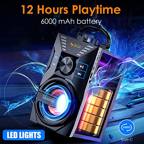 25W(40W Peak) Portable Bluetooth Speaker, Loud Wireless Speaker with 10W Subwoofer 6000mah Libattery LCD Display LED Light Remote Control U Disk TF Card, for Christmas Holiday Party Electronic Gift