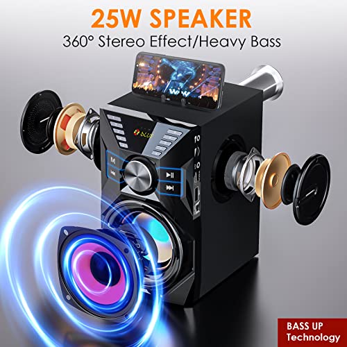 25W(40W Peak) Portable Bluetooth Speaker, Loud Wireless Speaker with 10W Subwoofer 6000mah Libattery LCD Display LED Light Remote Control U Disk TF Card, for Christmas Holiday Party Electronic Gift