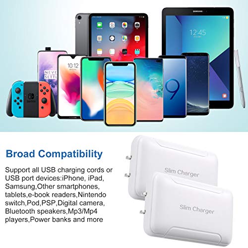 USB Wall Charger, Foldable Charger Adapter, Pofesun 2-Pack Dual Port Foldable Fast Charger Block Power Adapter Compatible for iPhone 11/ Pro/MAX/X/XS/XR/XS Max/8/7/6/Plus,Pad,Samsung Galaxy-White